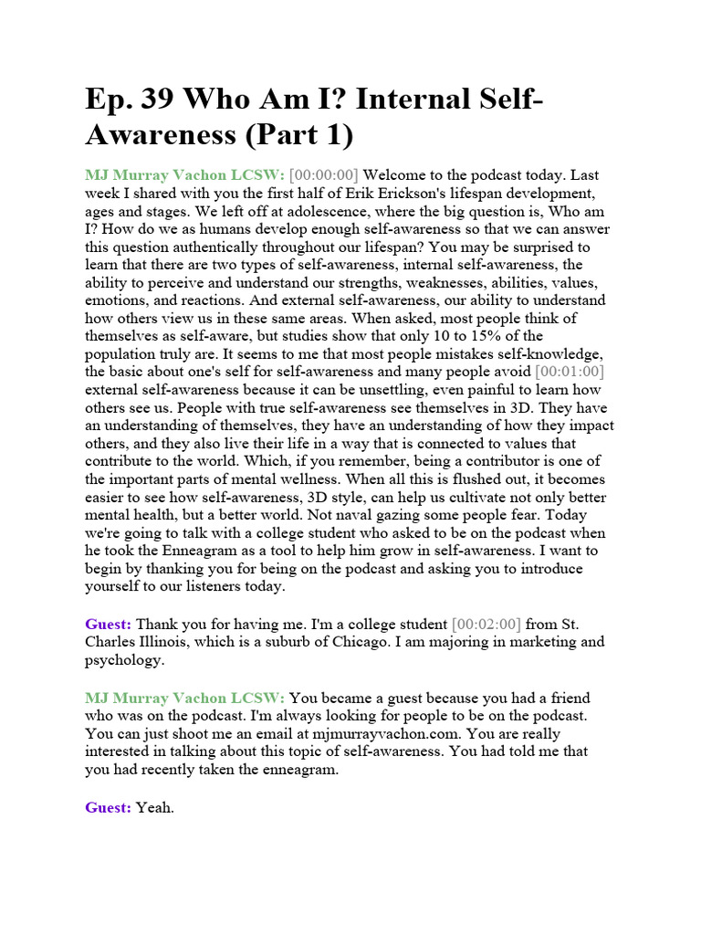39 Who Am I - Internal Self Awareness Part 1 | PDF | Self Awareness ...