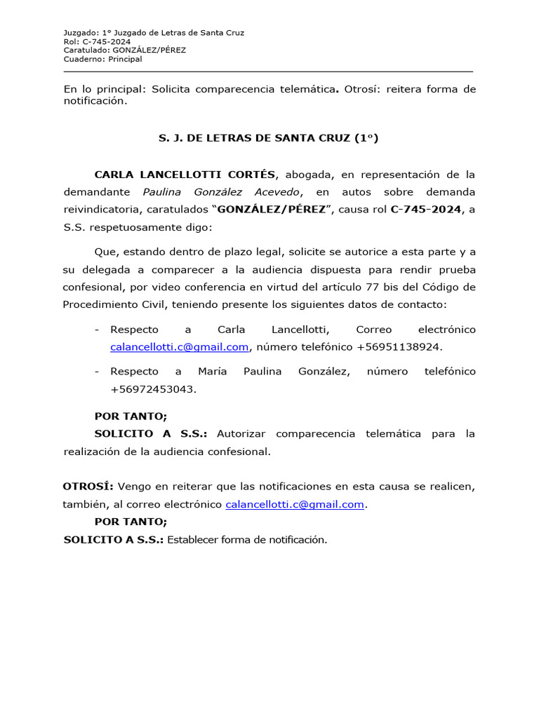 Solicita comparecencia telemática ABSOLUCIÓN | PDF
