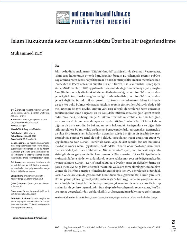 Slam Hukukunda Recm Cezas n n S Butu Zerine Bir de Erlendirme[#1375701]-3473557 | PDF