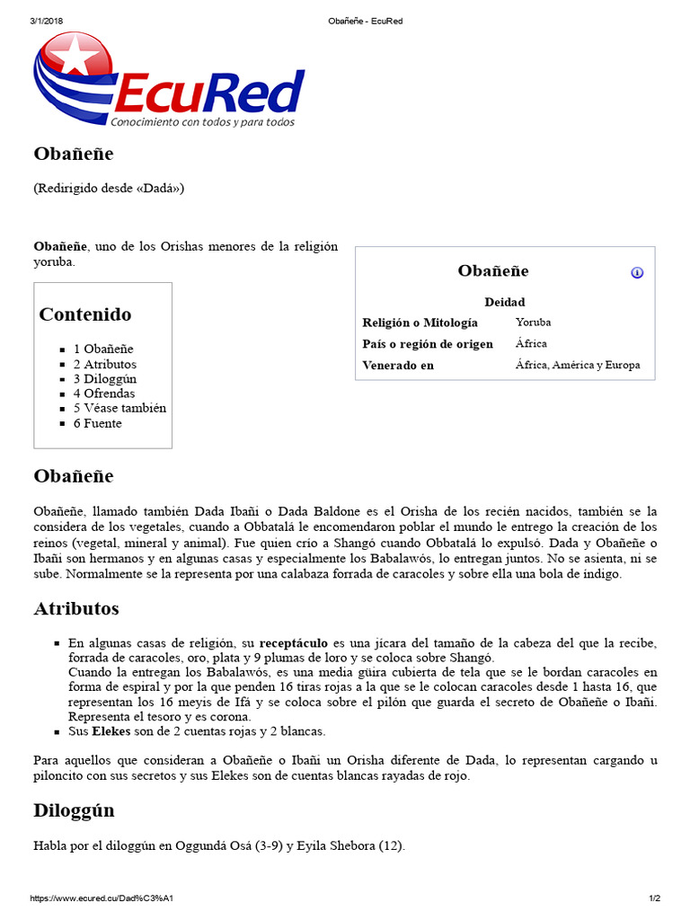 Obañeñe: Deidad Yoruba de Nacimientos | PDF