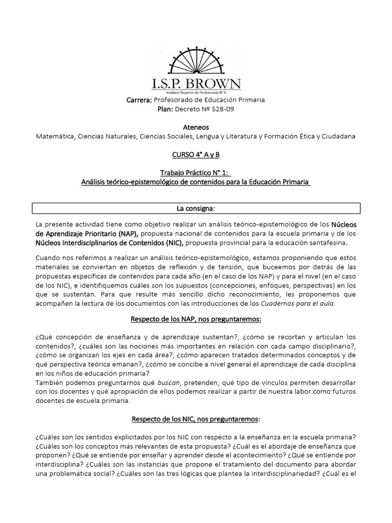 Consigna Ateneo TP Nro. 1 | PDF | Educación primaria | Enseñando