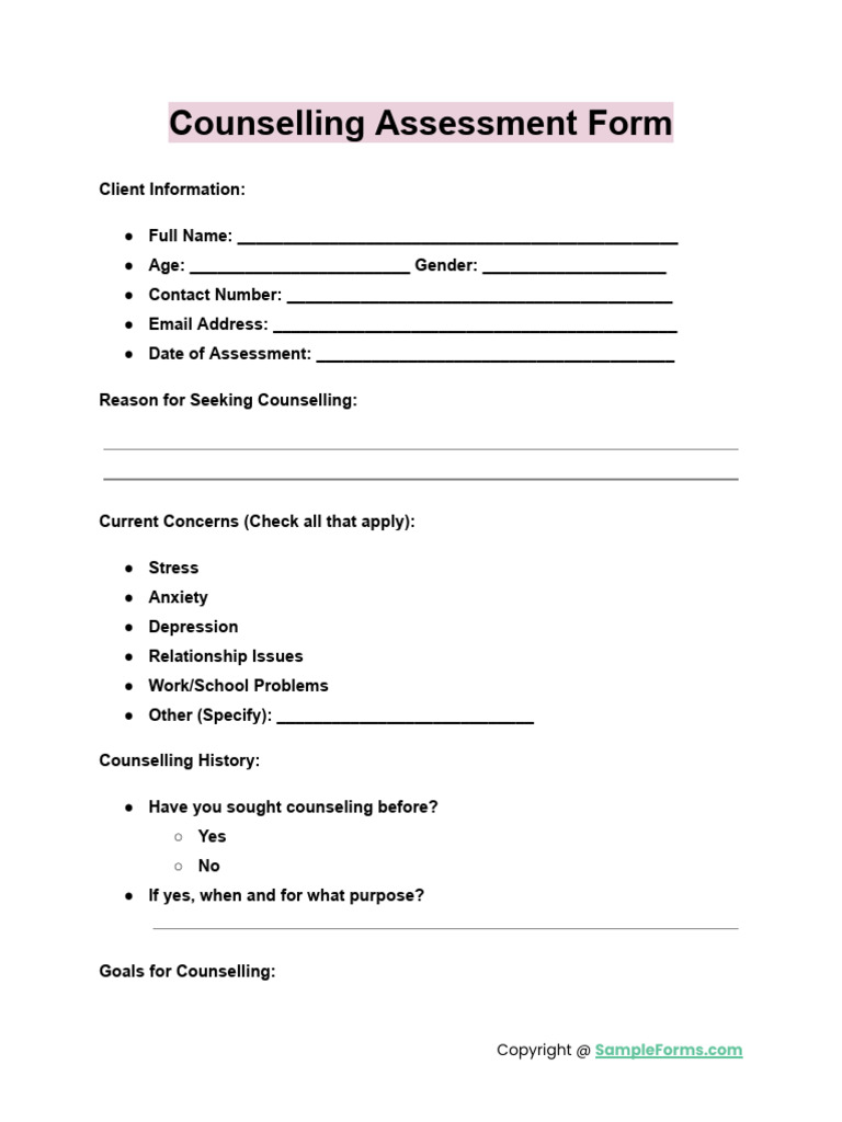 Counselling Assessment Form Template | PDF