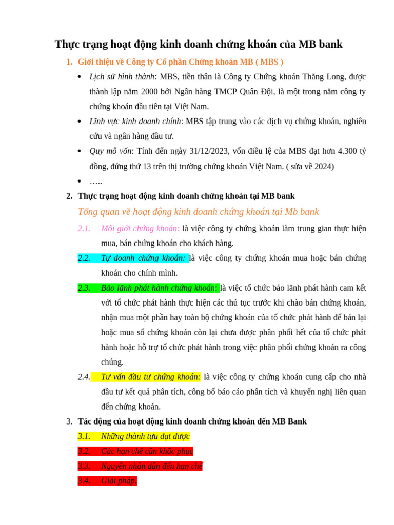TH C TR NG Ho T Đ NG Kinh Doanh CH NG Khoán C A MB Bank | PDF