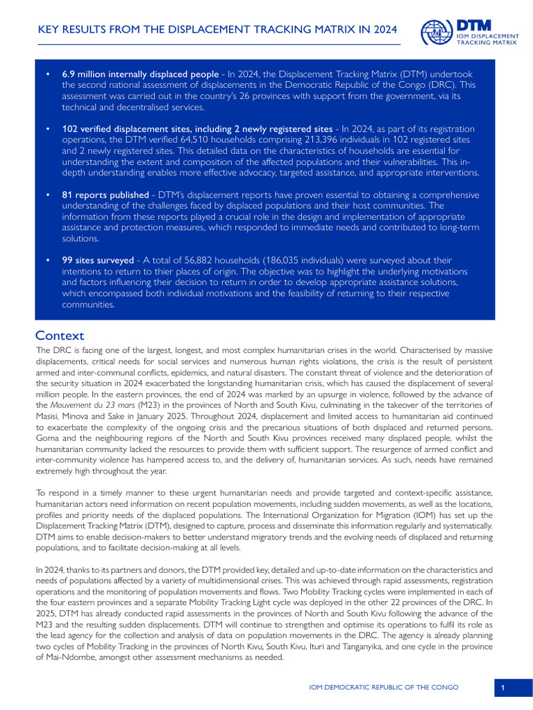DRC Displacement Tracking Matrix 2024 Results | PDF | Democratic ...