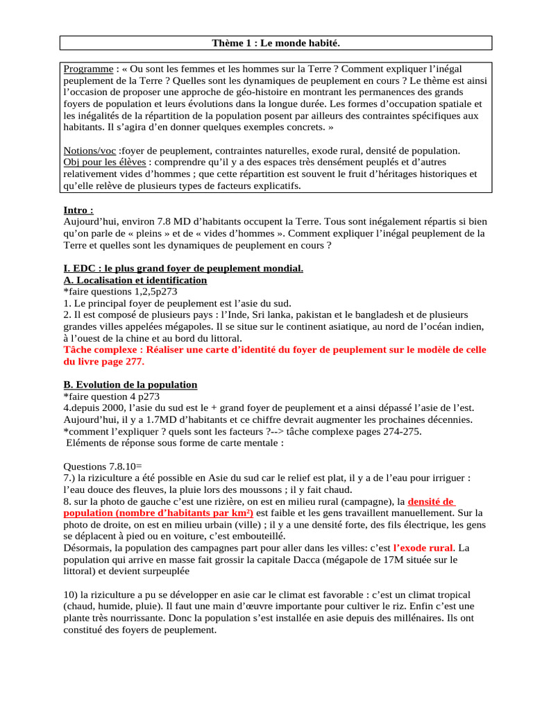 Le monde habité : dynamiques de peuplement | PDF | Désert | Sciences de ...