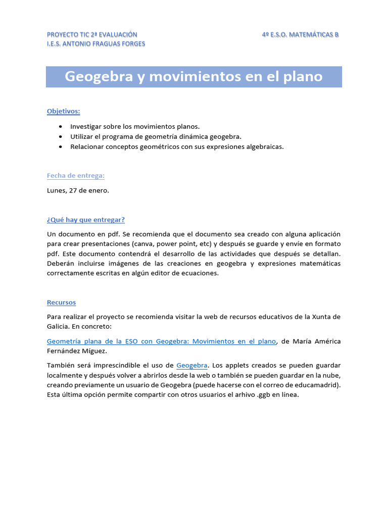 Instrucciones - Proyecto TIC - Matemáticas - 2ev - 4ºESO - Geogebra y Movimientos en El Plano ...