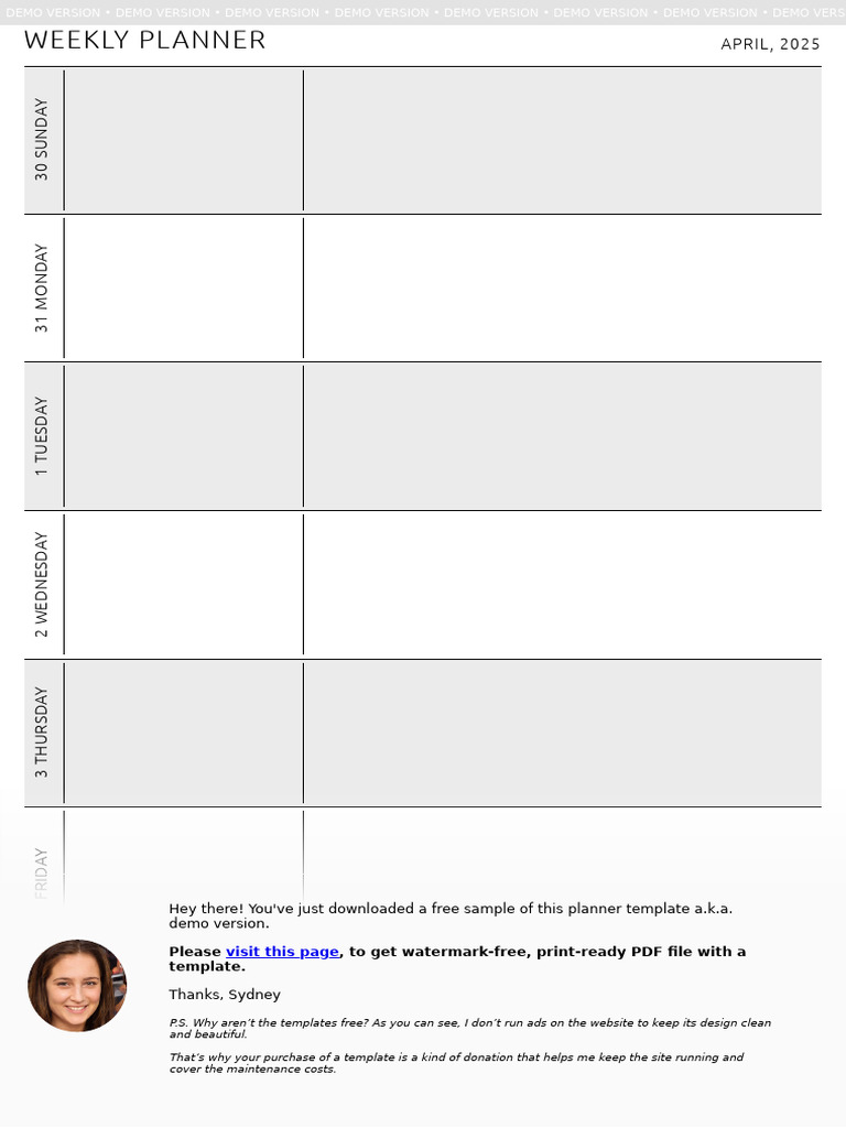 One Page Weekly Planner A4 | PDF