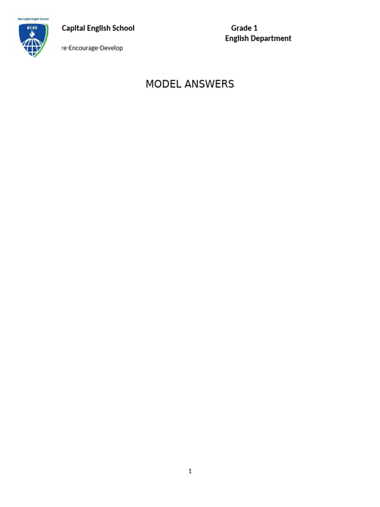 Grade 1 English Model Answers Guide | PDF