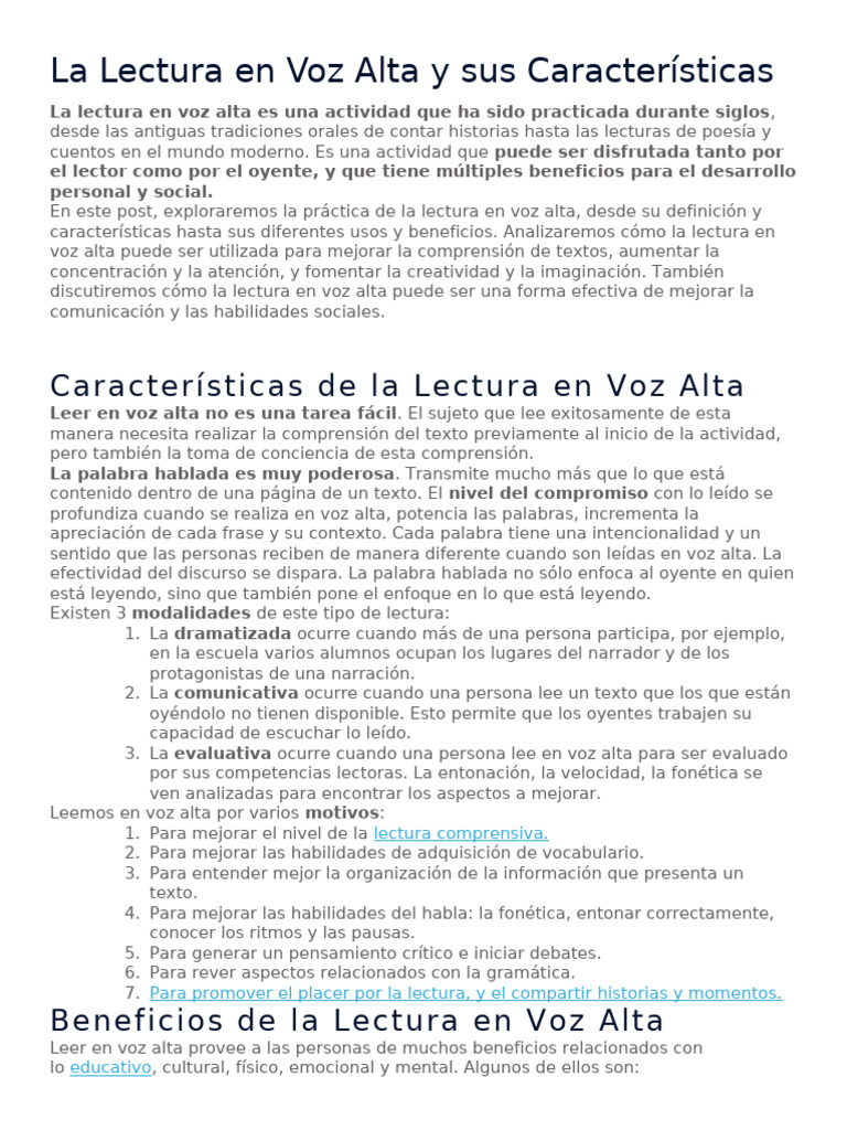 Características de la Lectura en Voz Alta | PDF | Psicología cognitiva ...