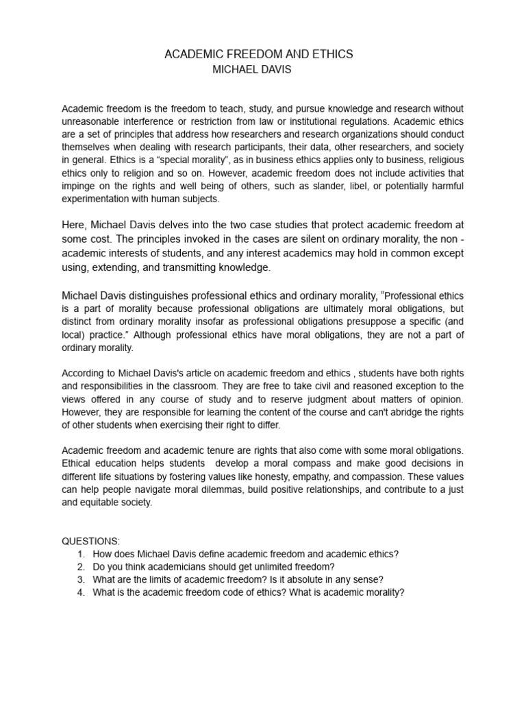 Academic Freedom - Michael Davis (Concept Note) | PDF | Morality ...
