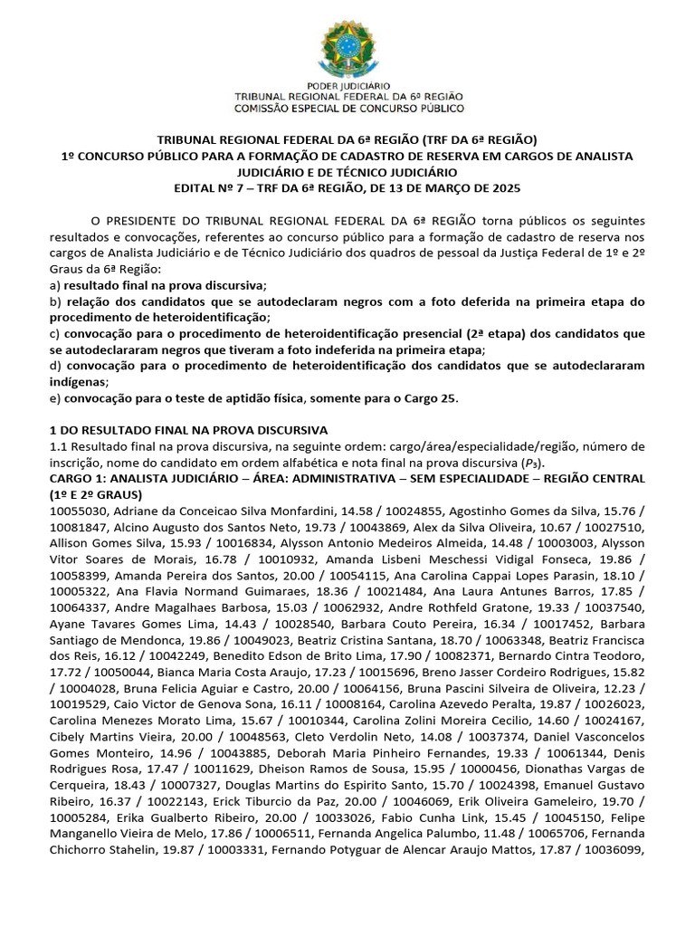 Concurso Trf 6 Resultado Final Prova Discursiva | PDF