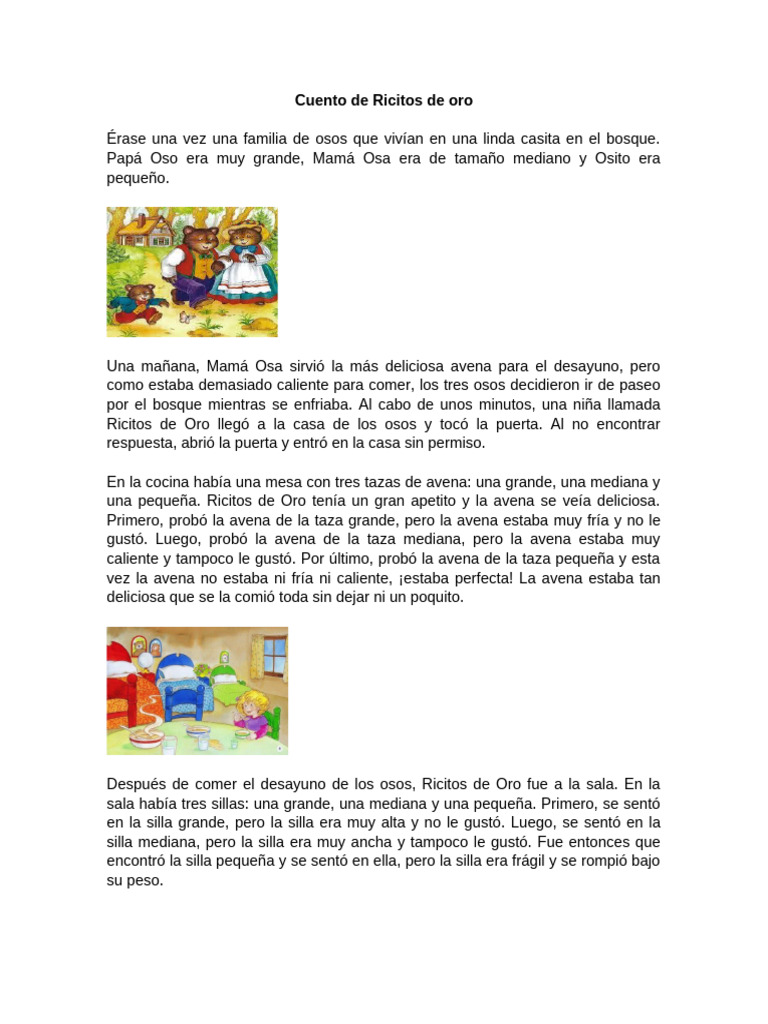 Cuento Completo de Ricitos de Oro | PDF | Ricitos de oro y los tres osos