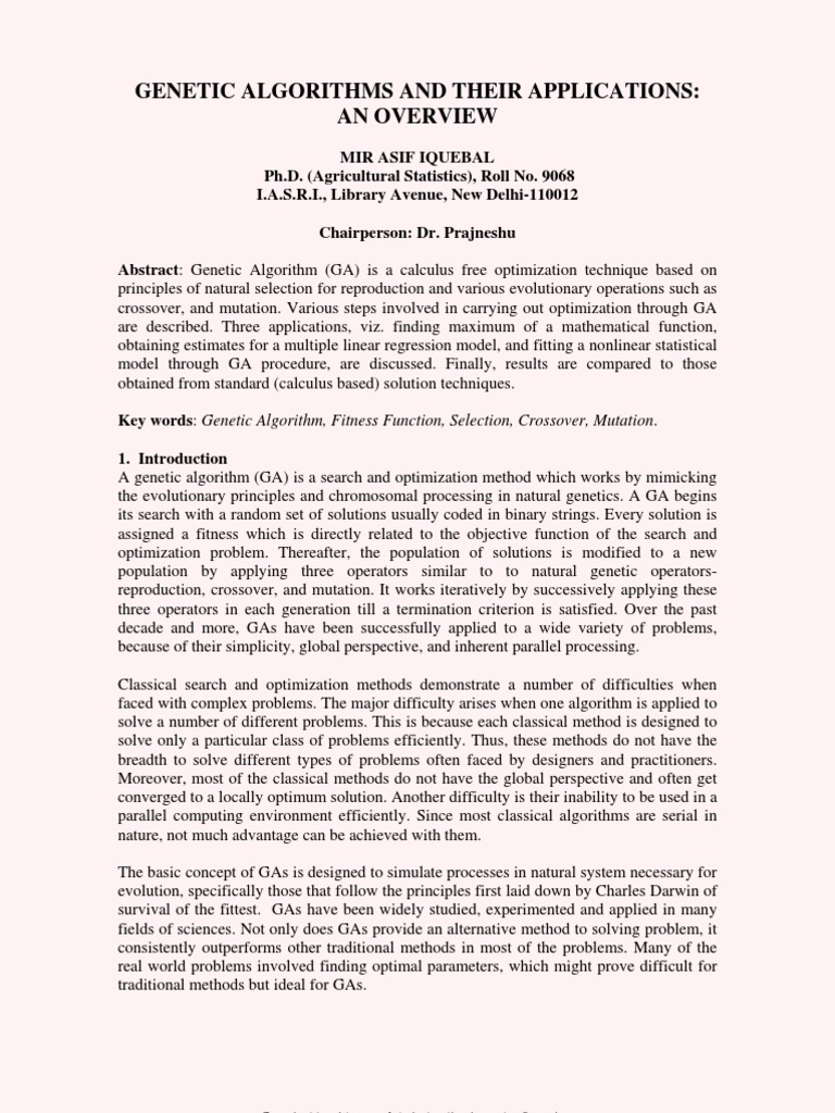Genetic Algorithms and Their Applications-Asif | PDF | Genetic Algorithm | Mathematical Optimization