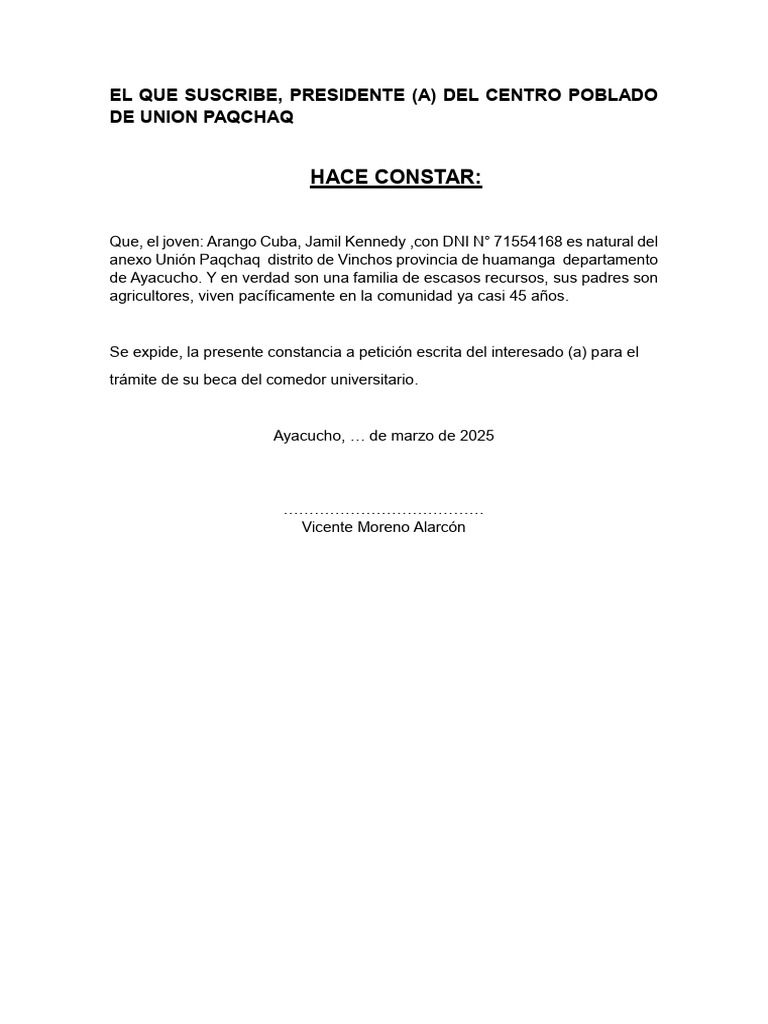 Constancia Beca Comedor | PDF