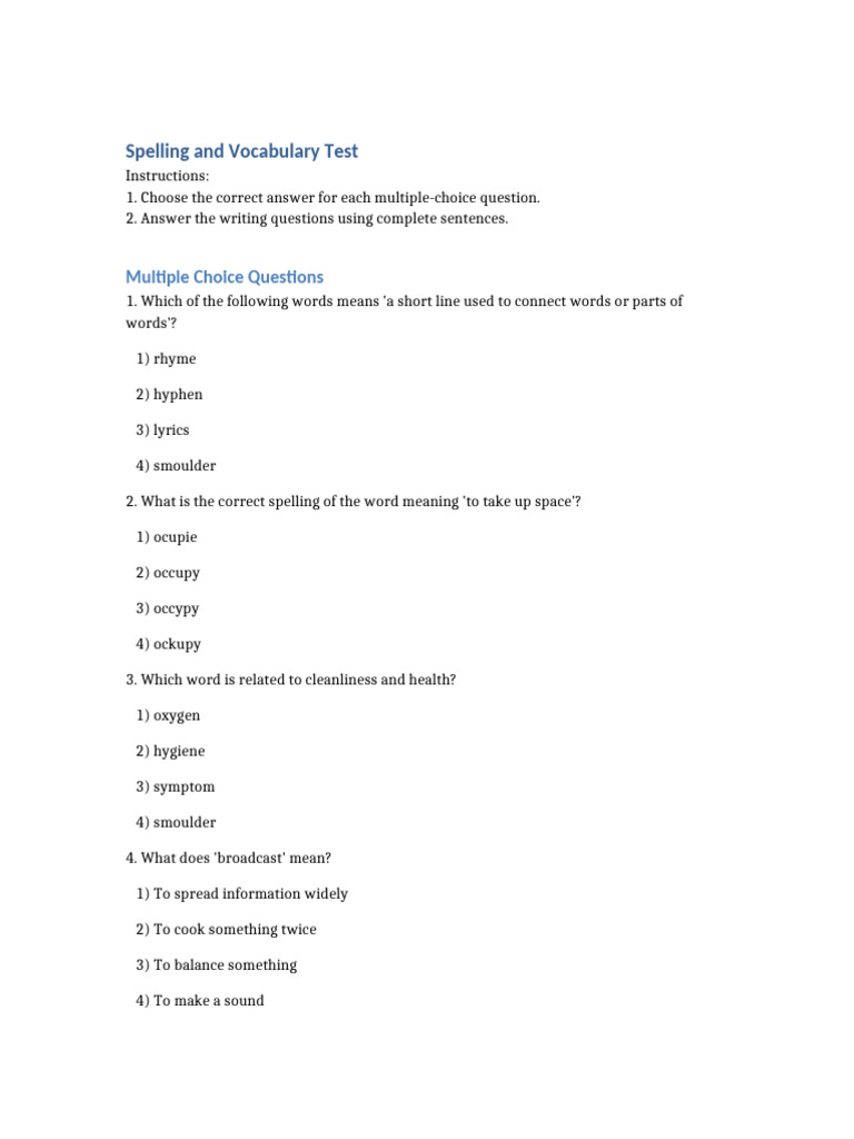 Spelling Vocabulary Test | PDF