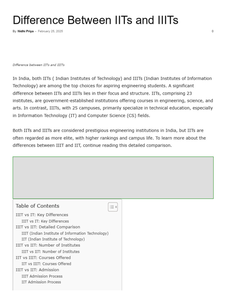 IIT vs IIIT: Key Differences Explained | PDF | University And College ...
