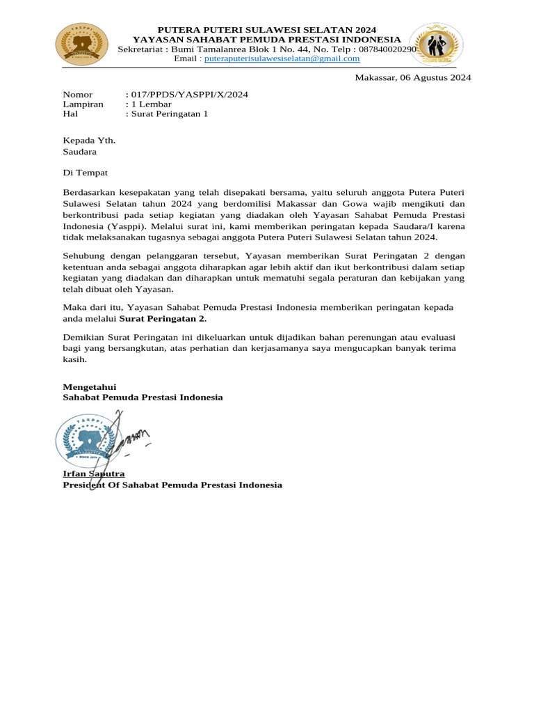 Template Surat Peringatan | PDF