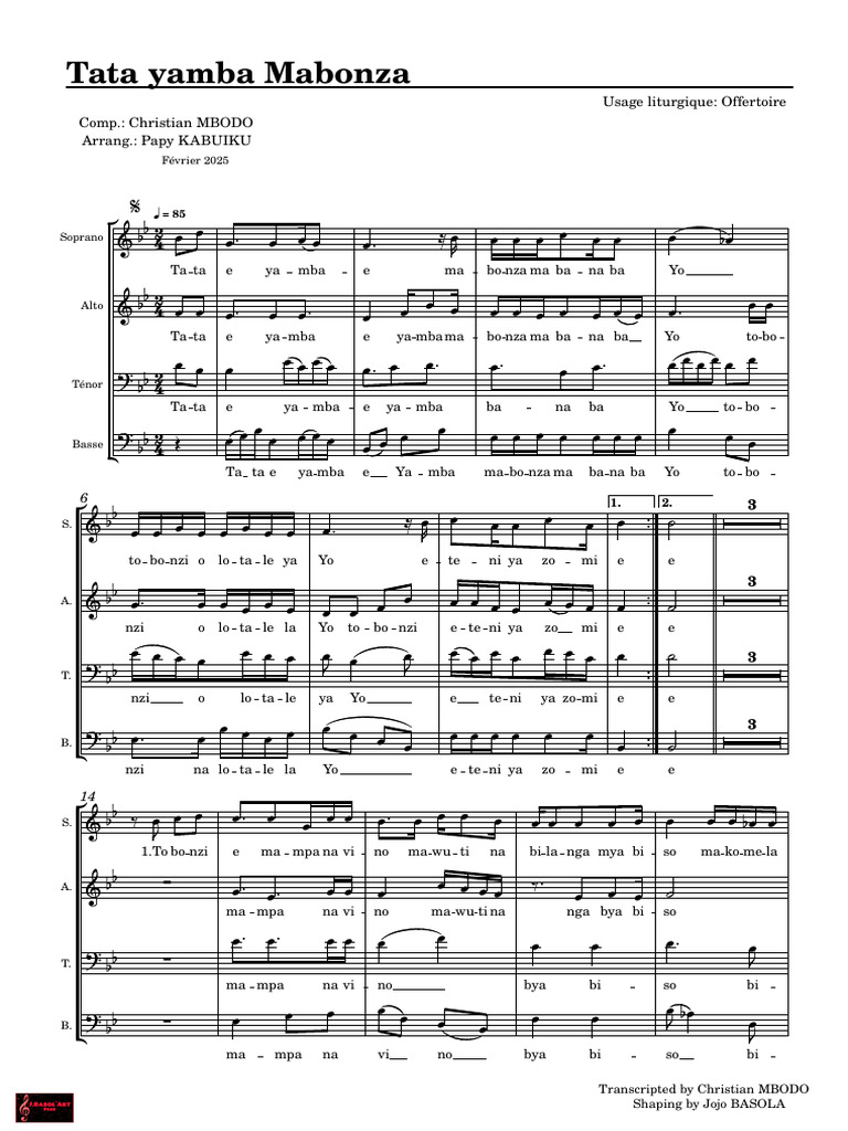 Tata Yamba Mabonza - Christian Mbodo - Arr. Papy Kabuiku | PDF