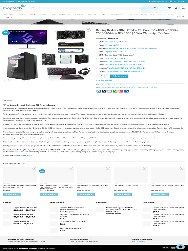 Gaming Desktop Offer 2024 – 11 i5-12400F 16G 250G RTX1660 - Mojitech | PDF | Desktop Computer ...