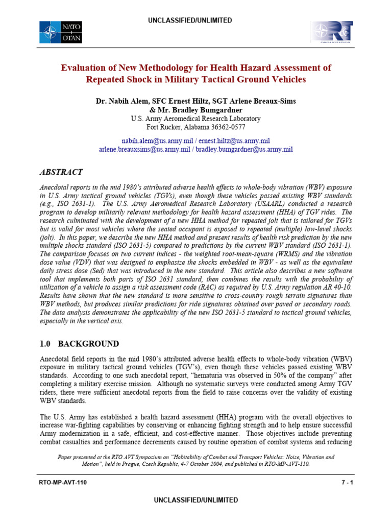 Health Hazard Assessment for Military Vehicles | PDF | Risk | Hazards
