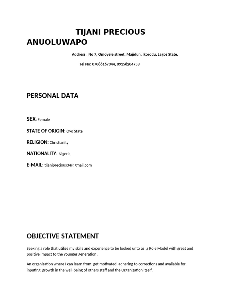 CV - Tijani Precious Anuoluwapo-1 | PDF