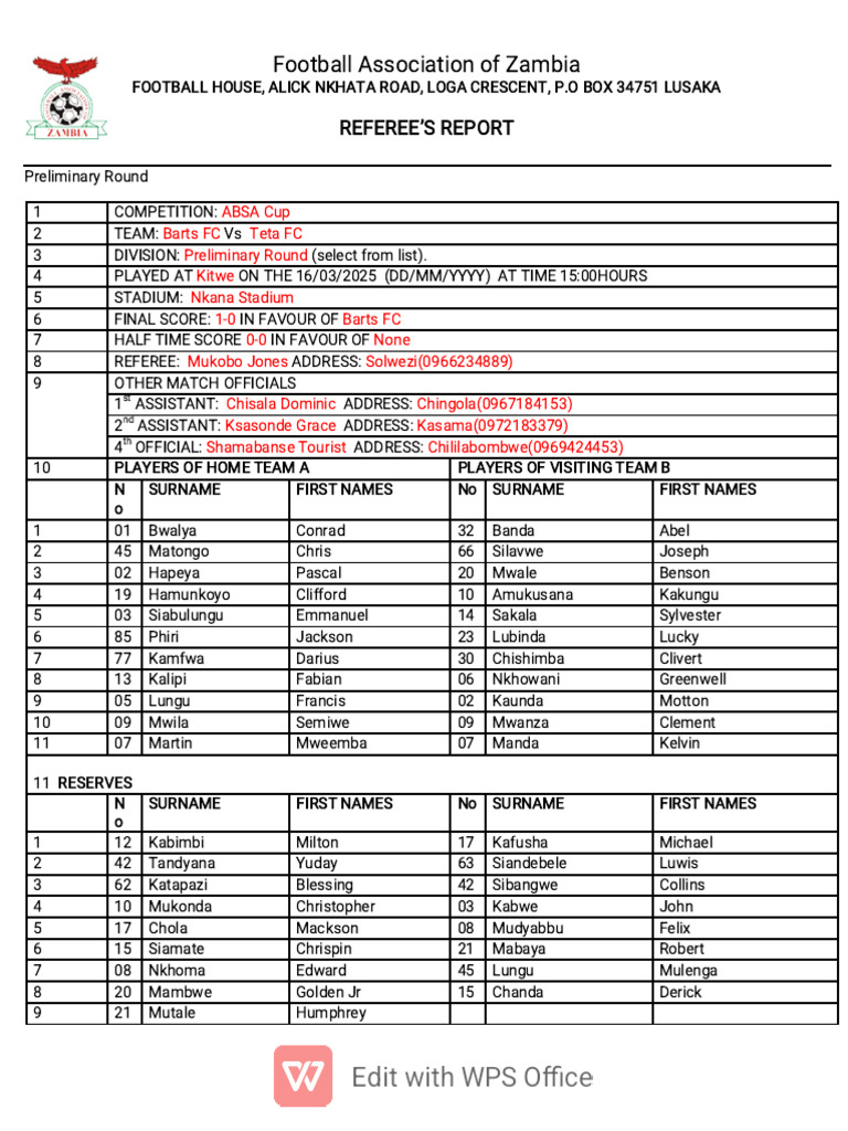 Absa Cup Preliminary Round (Barts FC VS Teta FC) | PDF | Sports ...