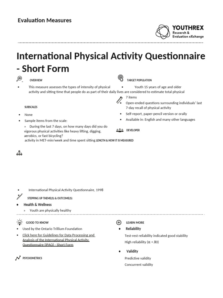 IPAQ-TM Short Form | PDF | Self Report Study | Evaluation Methods