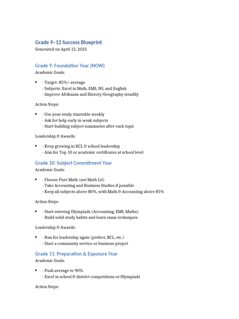High School Success Blueprint Guide | PDF