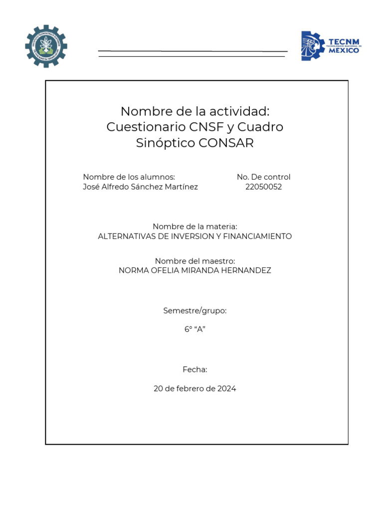 Cuestionario CNSF y Cuadro Sinóptico CONSAR | PDF
