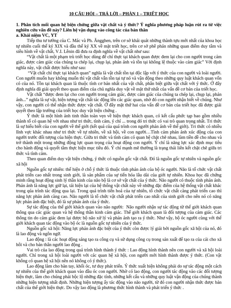 10 CAU HOI - TRALOI - PHAN 1 - TRIET. THANG GUI | PDF