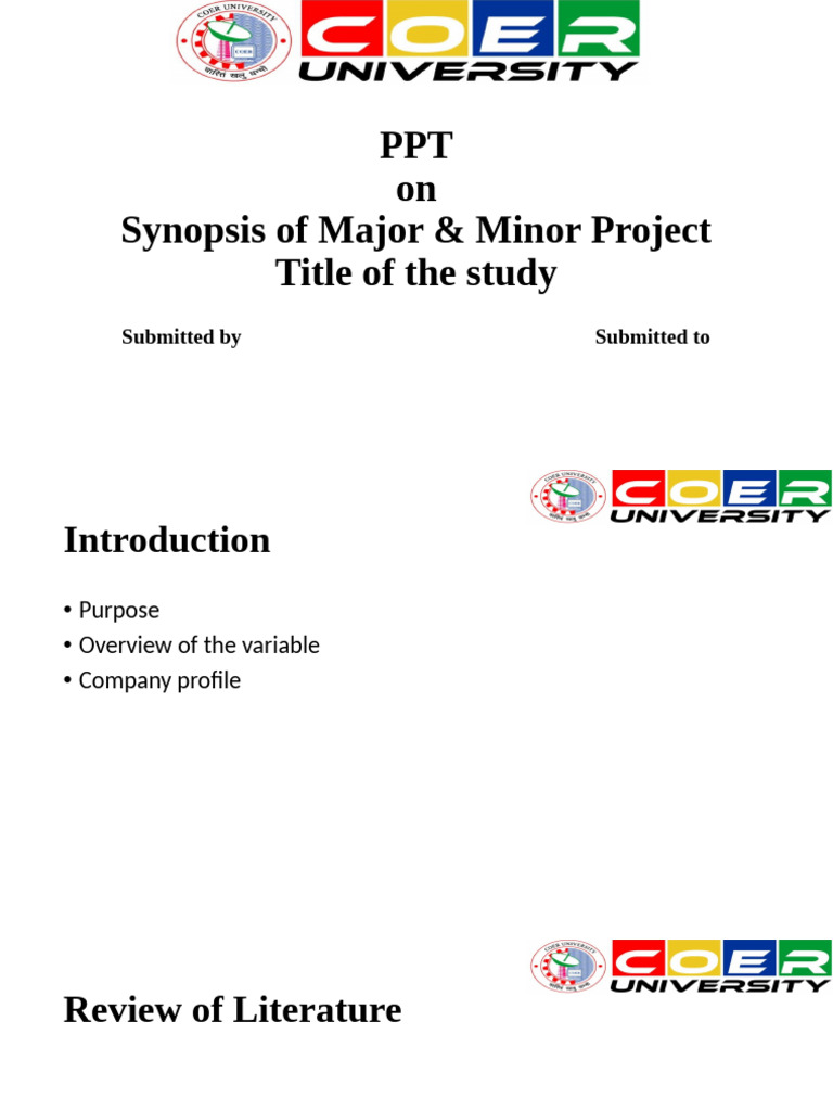 On Synopsis of Major & Minor Project Title of The Study | PDF