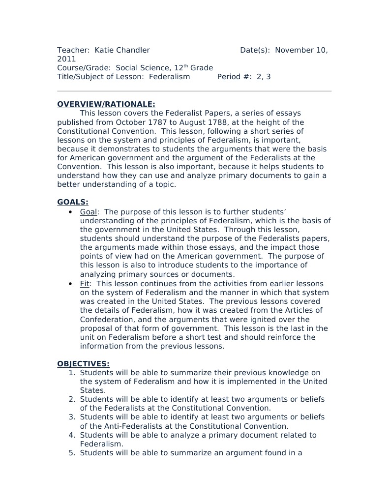 Federalism Lesson: Federalist Papers | PDF | The Federalist Papers ...