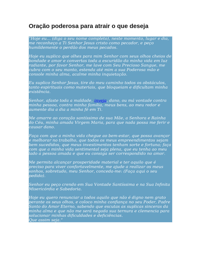 Oração Poderosa para Atrair Desejos | PDF