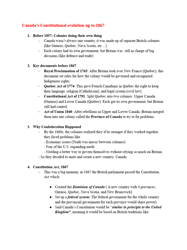 Canada’s Constitutional History to 1867 | PDF | Legislature | Federal ...