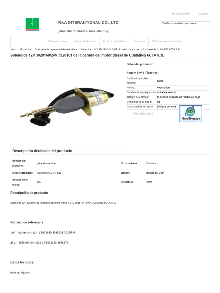 Solenoide 12v 3928160 Cummins 6cta 8.3l | PDF | Motores | Motor de ...