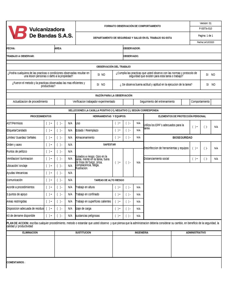 F-SSTA-010 Formato de Observaciones de Comportamiento | PDF
