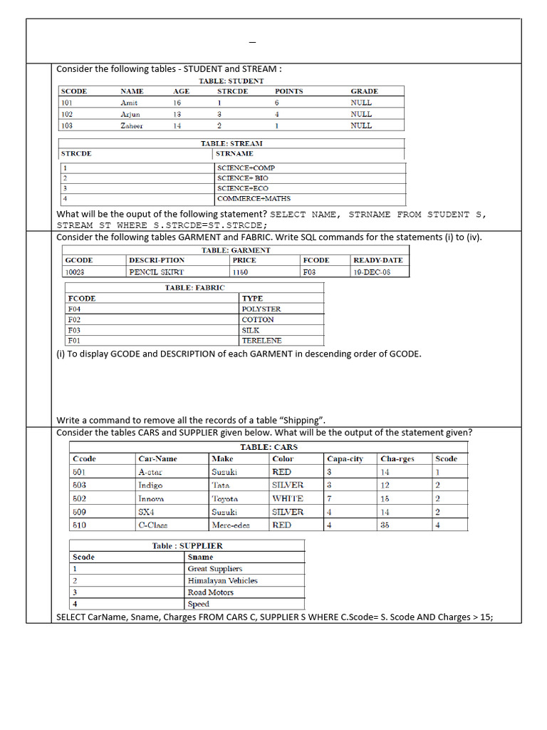 Xii SQL Double Table CS | PDF