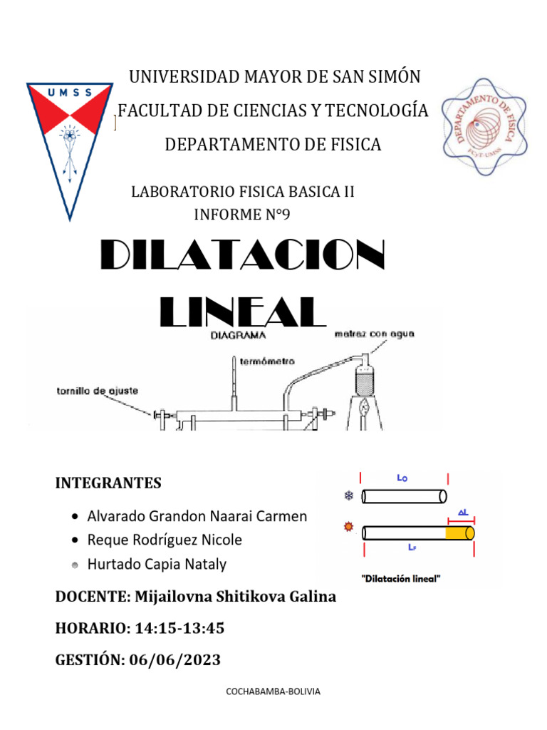 Inf 9 Dilatacion Lineal Fis 2 | PDF | Expansión térmica | Calor