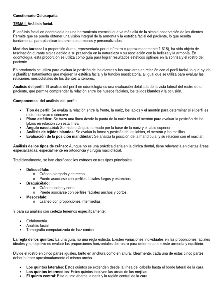 Cuest. Oclusopatia | PDF | Ortodoncia | Cara