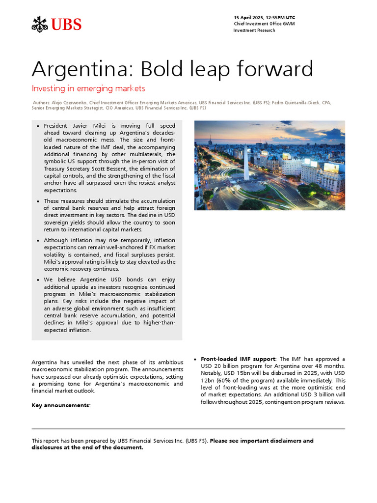 4.15.25 Argentina - Bold Leap Forward UBS Alejandro Czerwonko | PDF ...