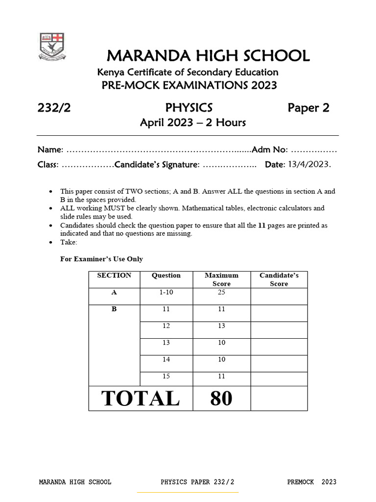 2023 Maranda Pre-Mock PHYPP2QNS | PDF | Mirror | Capacitance