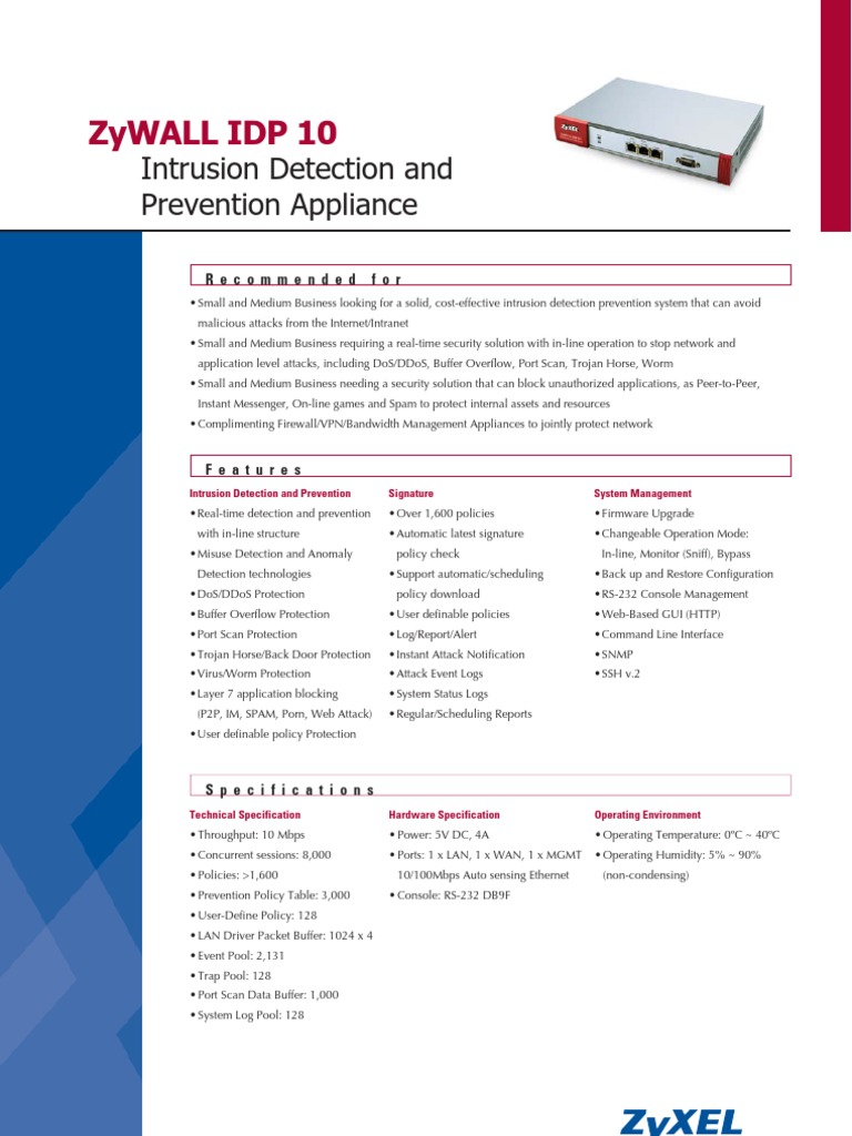 ZyWALL IDP 10 | Download Free PDF | Denial Of Service Attack | Virtual Private Network