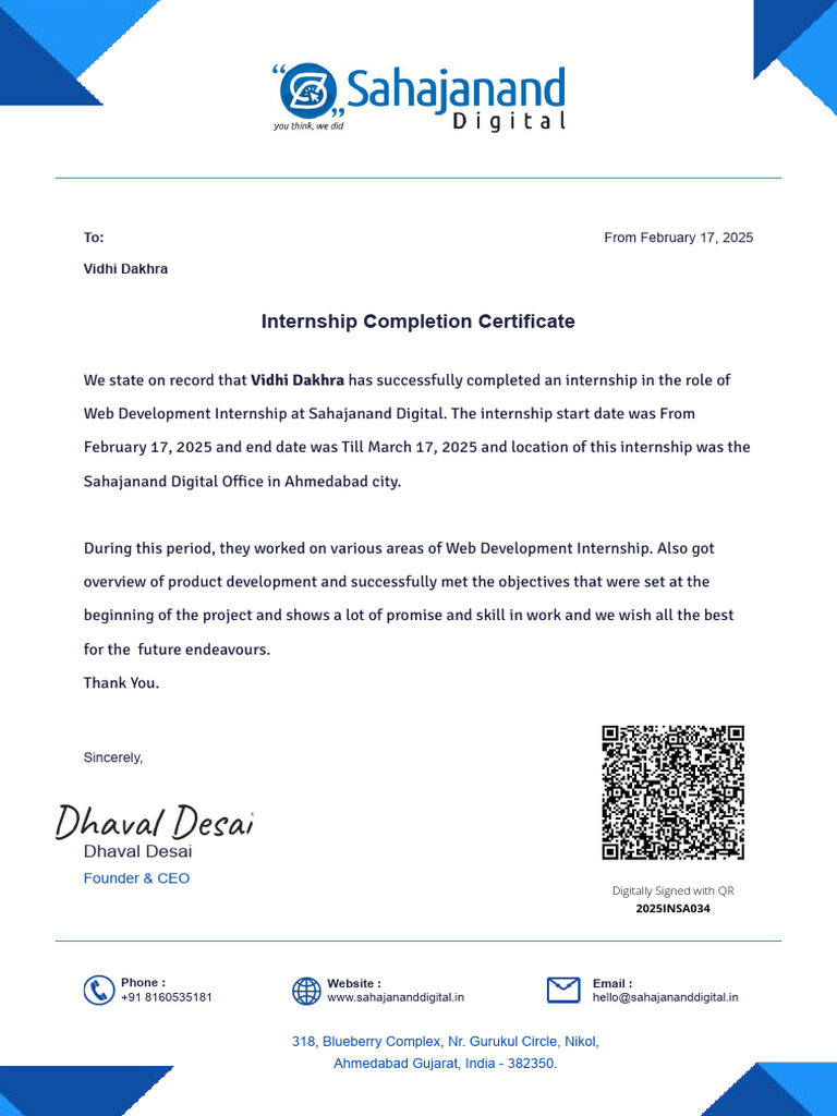Web Development Internship Certificate | PDF