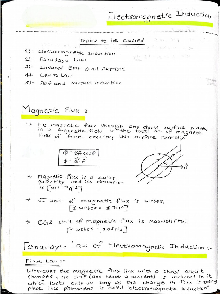 Electromagnetic Induction Class 12 Physics Notes | PDF