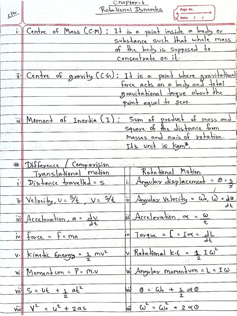 Rotational Dynamics Class 12 Physics Notes | PDF