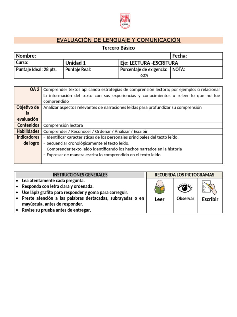 Prueba Comprensión Lectora N1 | PDF | Comprensión lectora