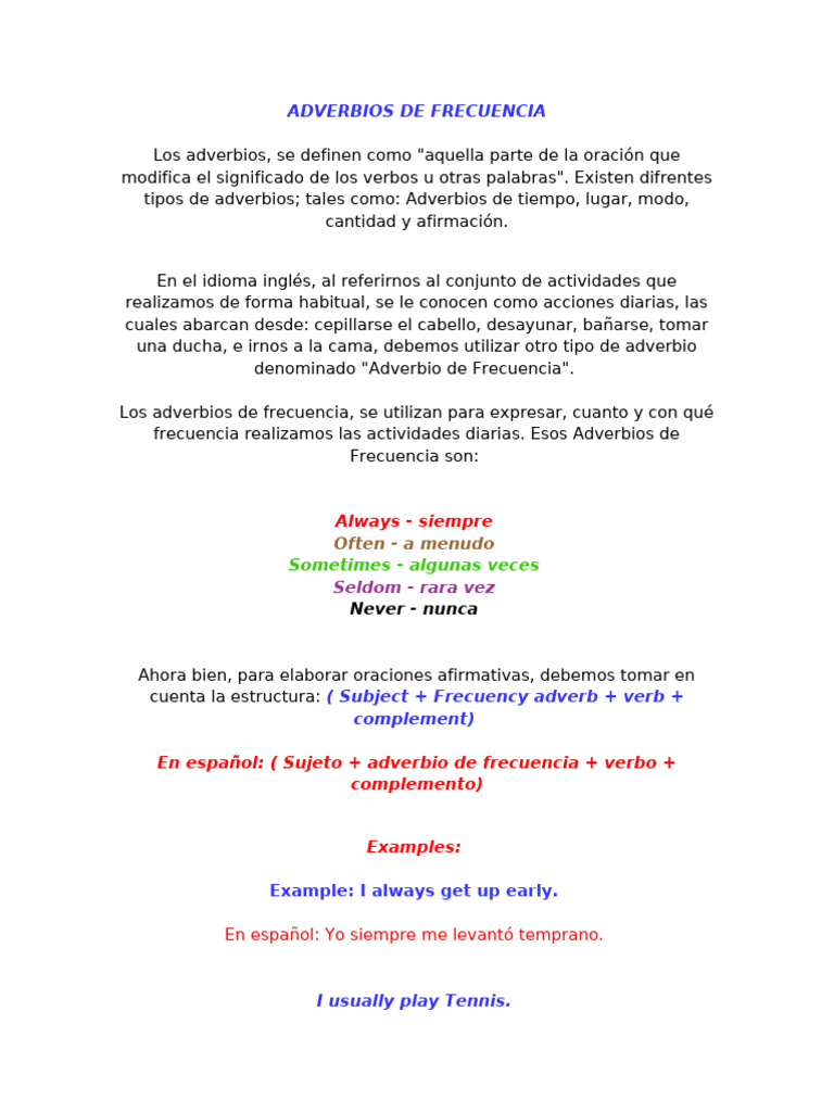 Adverbios de Frecuencia | PDF