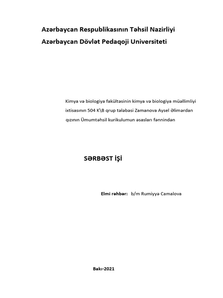 Zamanova Aysel Kirukulum | PDF