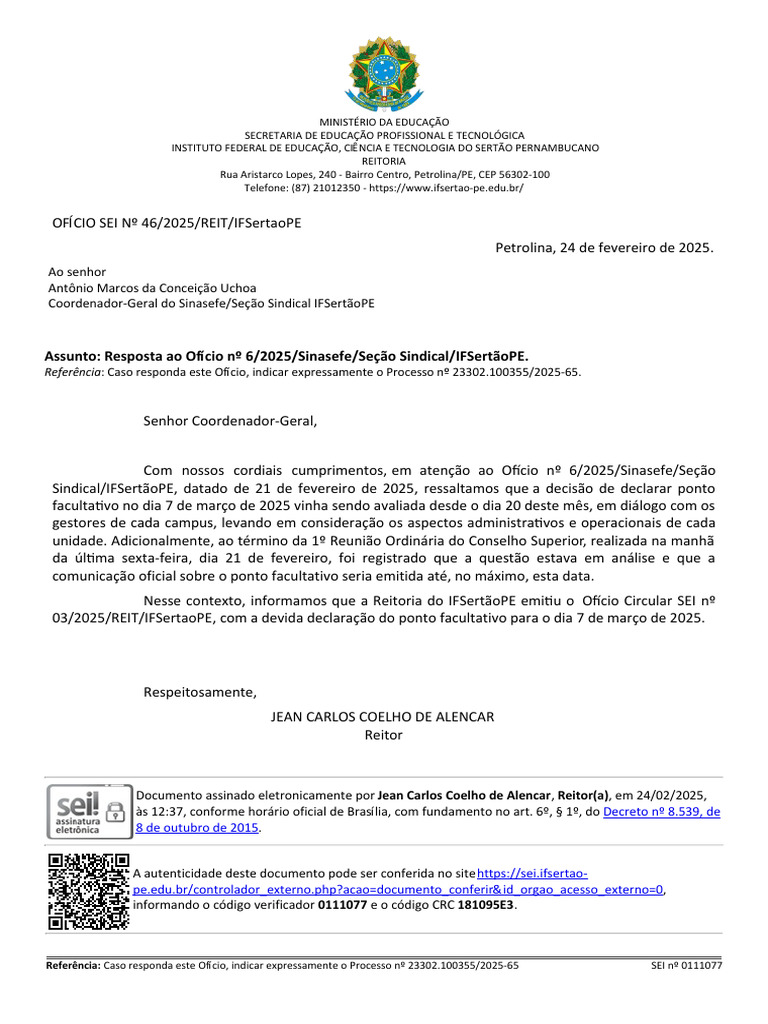 SEI_0111077_Oficio_IFSertaoPE_46 | PDF