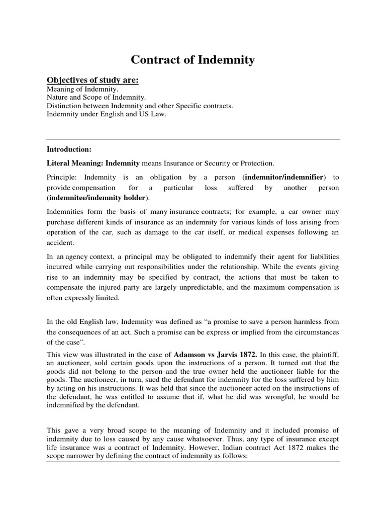 Contract of Indemnity and Guarantee | PDF | Guarantee | Indemnity